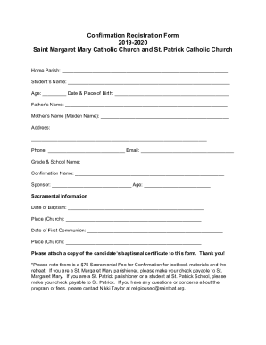Fillable Online Confirmation Registration Form - Blessed Trinity and St ...
