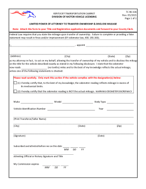 Fillable Online Kentucky Motor Vehicle Power of Attorney (Form TC 96 ...