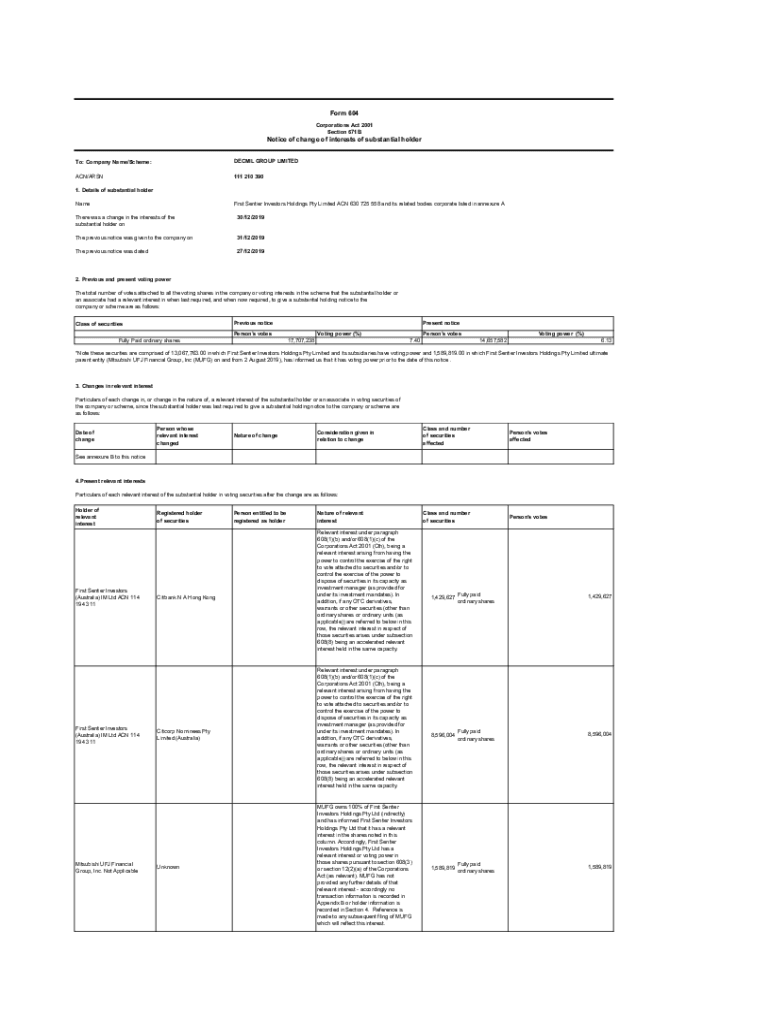 Fillable Online Fillable Online Corporations Act 2001 Form 604 Section ...