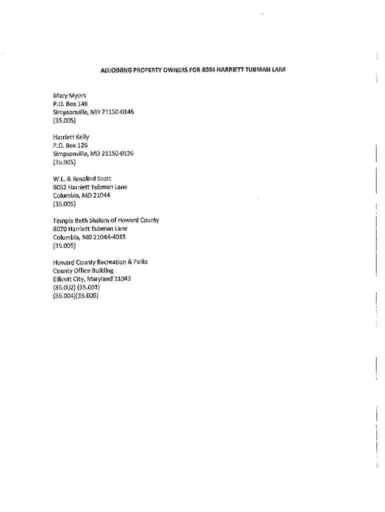 Fillable Online Who Lives at 8034 Harriet Tubman Ln, Columbia, MD 21044 ...