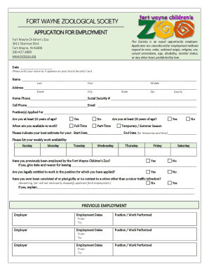Fillable Online Fort Wayne Childrens Zoo Job ApplicationNow Hiring Fax ...