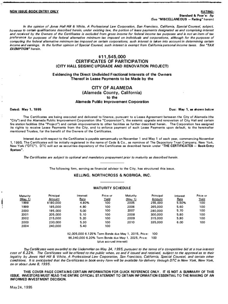 Fillable Online Fillable Online NEW ISSUE - BOOK ENTRY ONLY RATING: AA ...