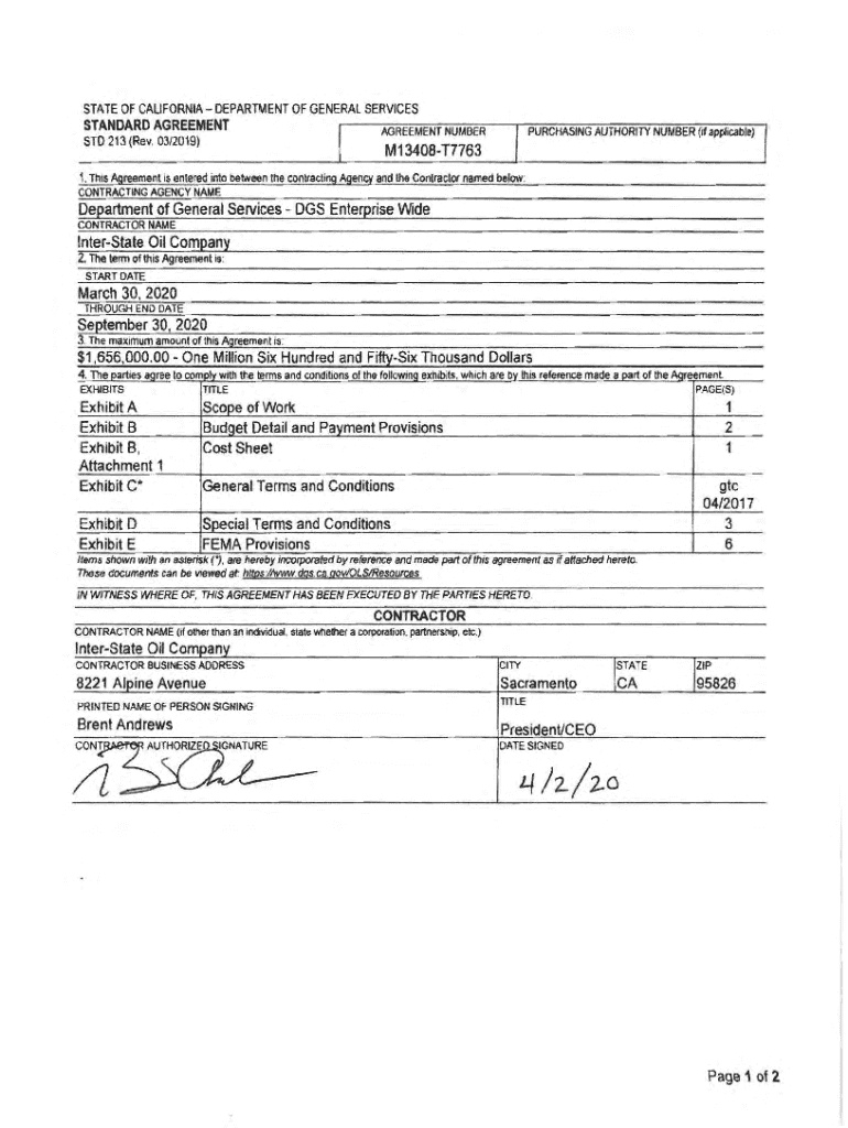 Fillable Online Agreement Number M13408-T7763. Standard Agreement STD ...