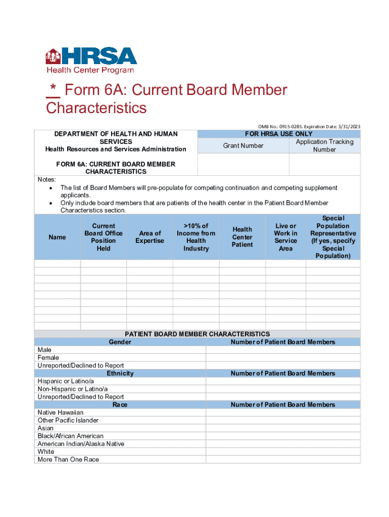 Fillable Online bphc hrsa Form 6A. FY 2023 Service Area Competition Fax ...