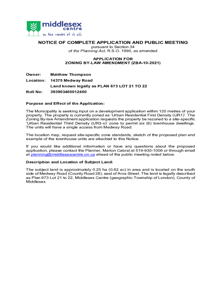 Fillable Online middlesexcentre on Town of Cochrane Notice of Complete Application and Notice ...