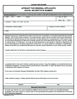 Fillable Online AFFIDAVIT FOR RENEWAL APPLICANTS SOCIAL SECURITY/ITIN ...