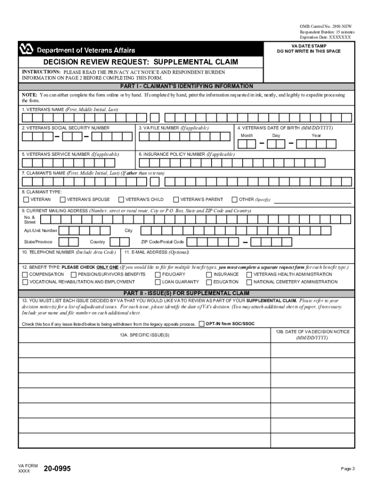 Fillable Online VA Form 20-0995. DECISION REVIEW REQUEST Fax Email ...