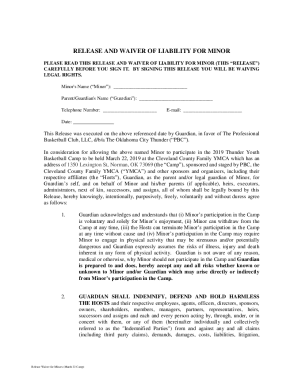 Fillable Online RELEASE AND WAIVER OF LIABILITY FOR MINOR - NBA.com Fax ...