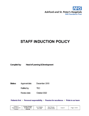 Fillable Online Staff Induction Policy and Procedures - Policies - The ...