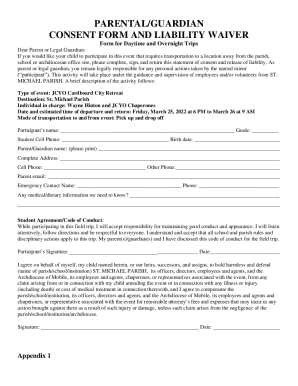 Fillable Online parental/guardian consent form & liability waiver - Our ...