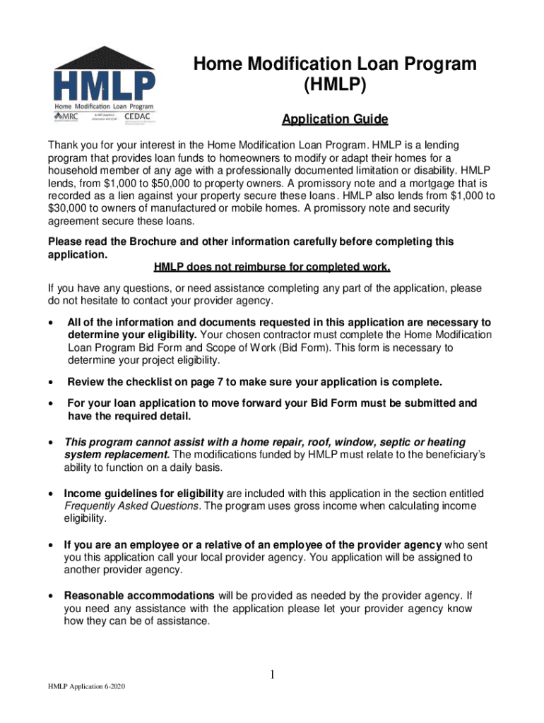 Fillable Online Fillable Online Home Modification Loan Program (HMLP ...
