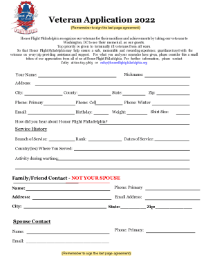 Fillable Online Honor Flight Chicago Veteran Application - Fill Out and ...