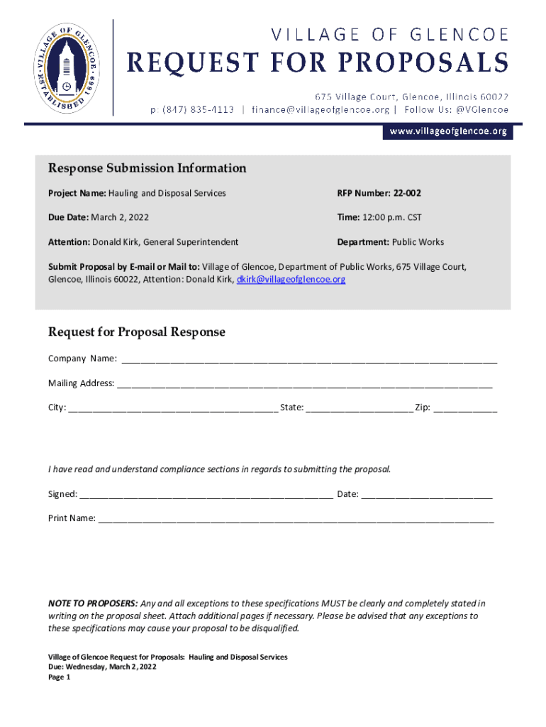 Fillable Online Response Submission Information Request for Proposal ...