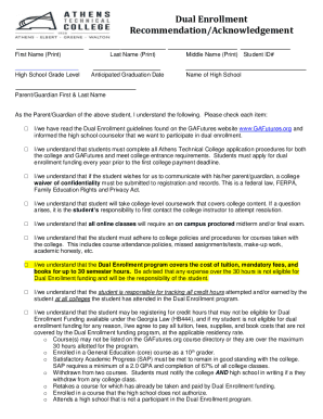 Fillable Online www.stu.eduwp-contentuploadsDual Enrollment Program - ACKNOWLEDGEMENT ...