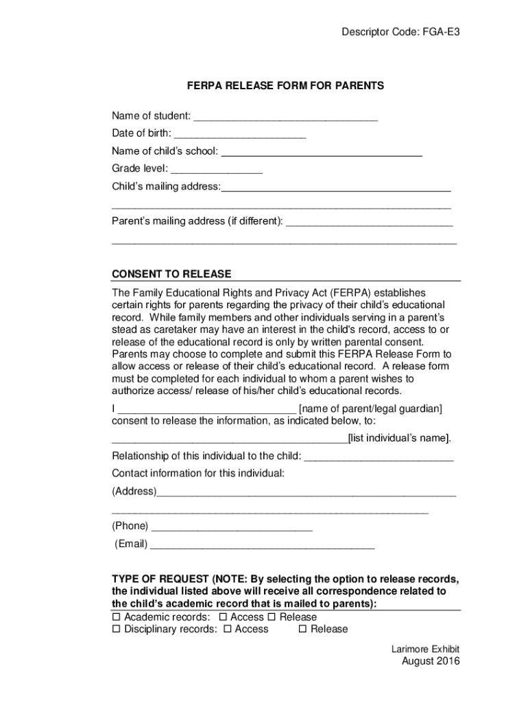 Fillable Online www.pdffiller.com265663397-fga-e3ferpareleaseFillable Online midwayk12 FERPA ...