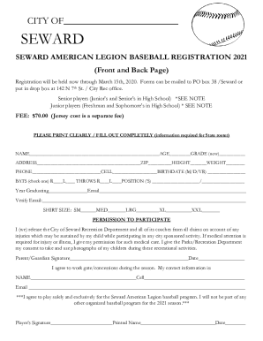 Fillable Online www.cityofsewardne.govparks-recreationAmerican Legion Baseball Registration ...