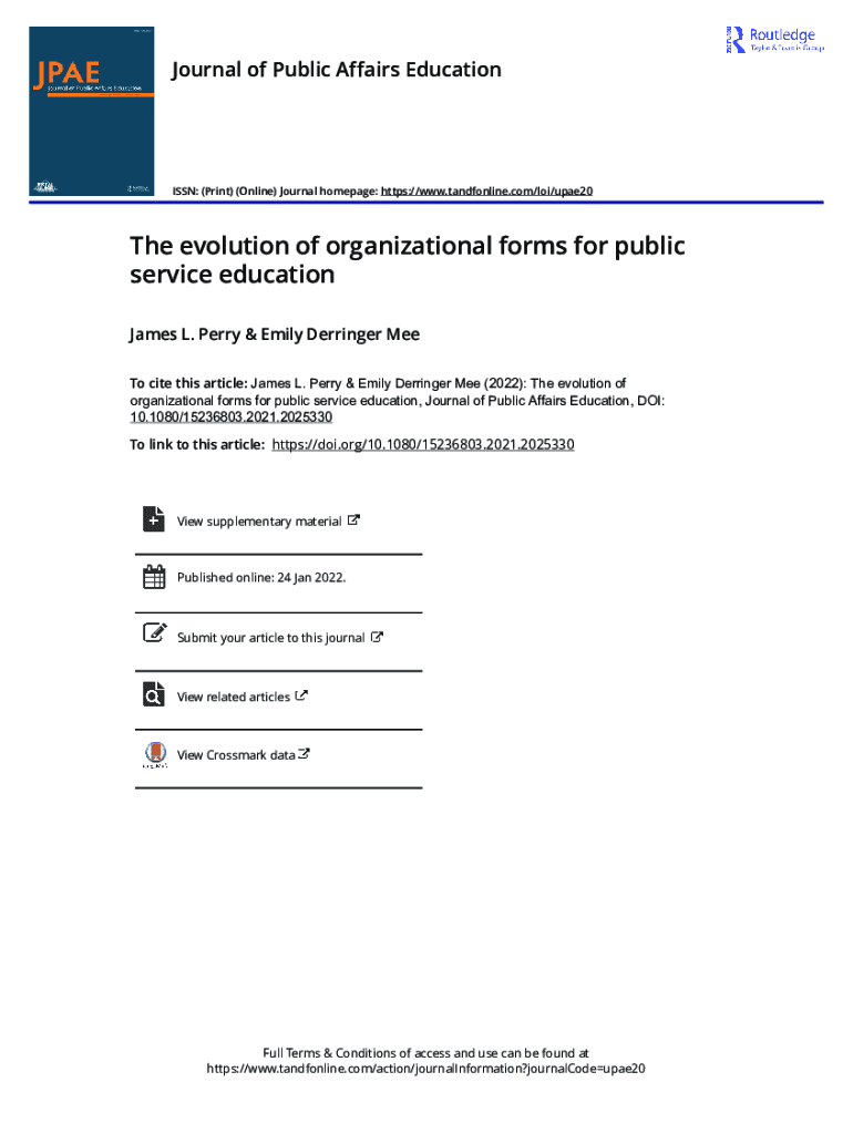 Fillable Online The evolution of organizational forms for public service education. Journal of ...