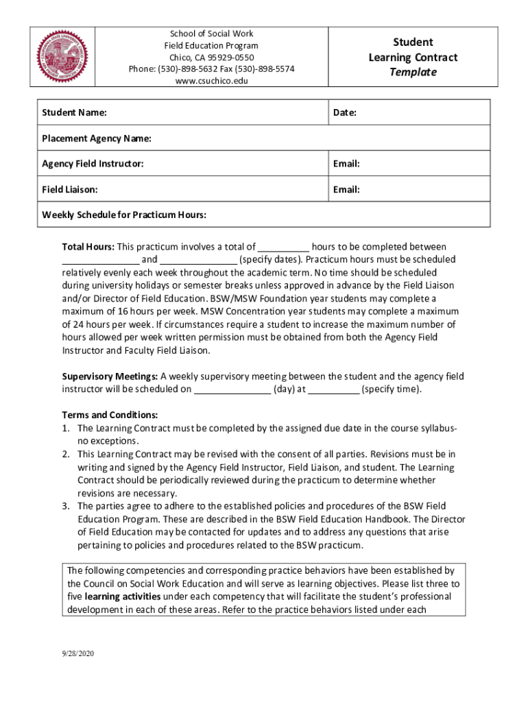 Fillable Online Student Learning Contract template 2020 Fax Email Print ...