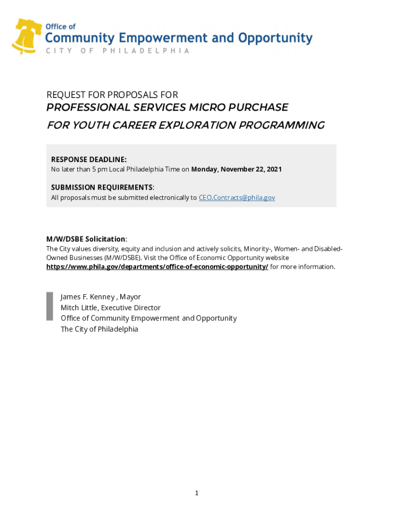 Fillable Online REQUEST FOR PROPOSALS FOR PROFESSIONAL SERVICES MICRO ...