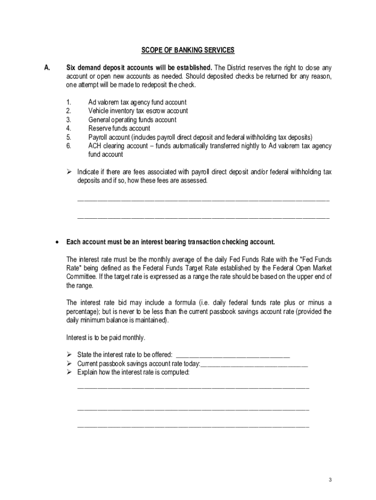 Fillable Online REQUEST FOR PROPOSAL (RFP) FOR BANKING SERVICESREQUEST ...