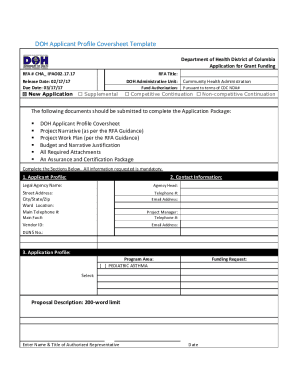 Fillable Online opgs dc DOH Applicant Profile Coversheet Template Fax ...