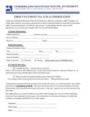 Fillable Online ACH Direct Payment Authorization Sample ClausesLaw ...
