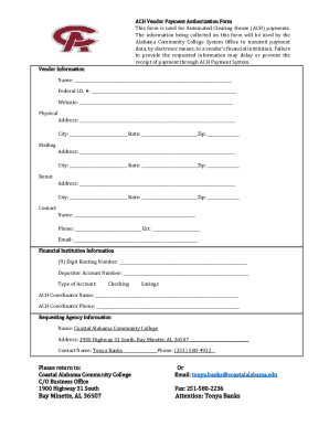 Fillable Online ACH Vendor Payment Authorization Form This form is used ...