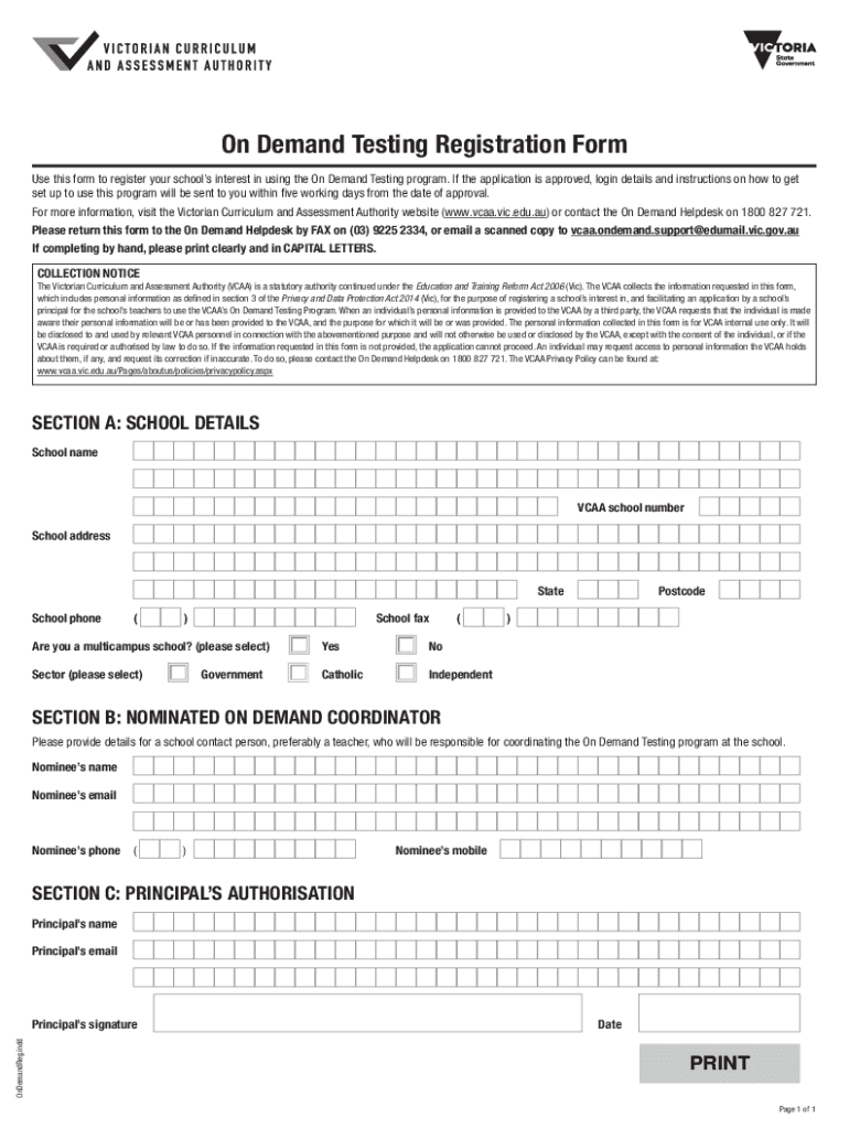 Fillable Online On Demand Testing Registration Form. On Demand Testing ...