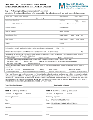 Fillable Online Get the free Interdistrict transfer application for ...