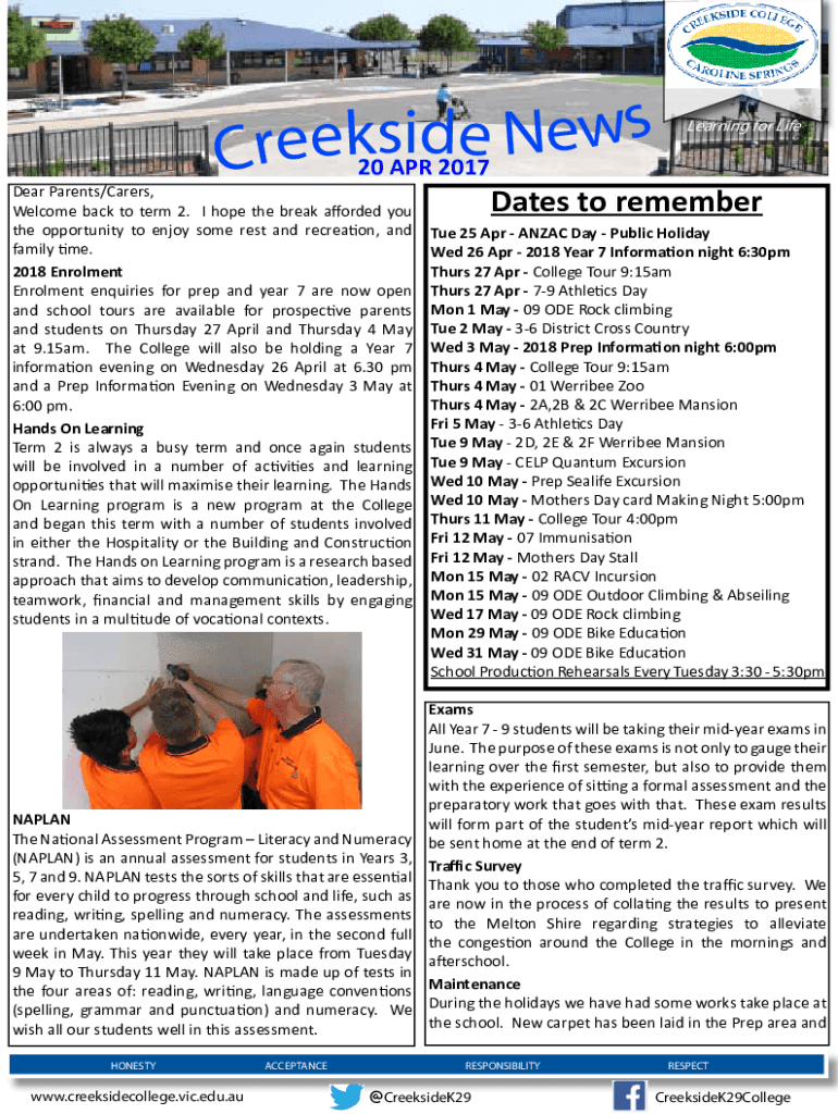 Fillable Online Welcome Back Term 2 - From the Principal for Parents ...