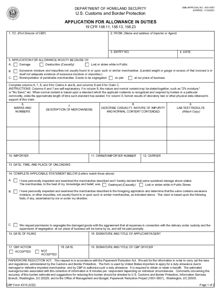 Fillable Online CBP Form 4315 Fax Email Print - pdfFiller