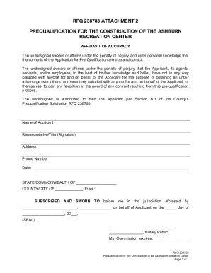 Fillable Online RFQ 238783 Attachment 2 - Affidavit of Accuracy .doc ...