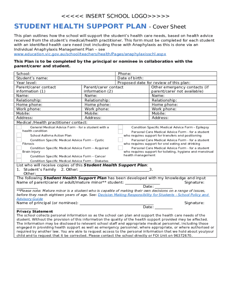 DOC Student health support plan (DOCX) - Department of Education and ...