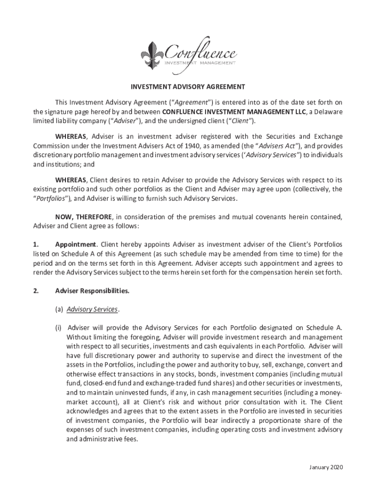 Fillable Online INVESTMENT ADVISOR AGREEMENT - SEC Fax Email Print - pdfFiller