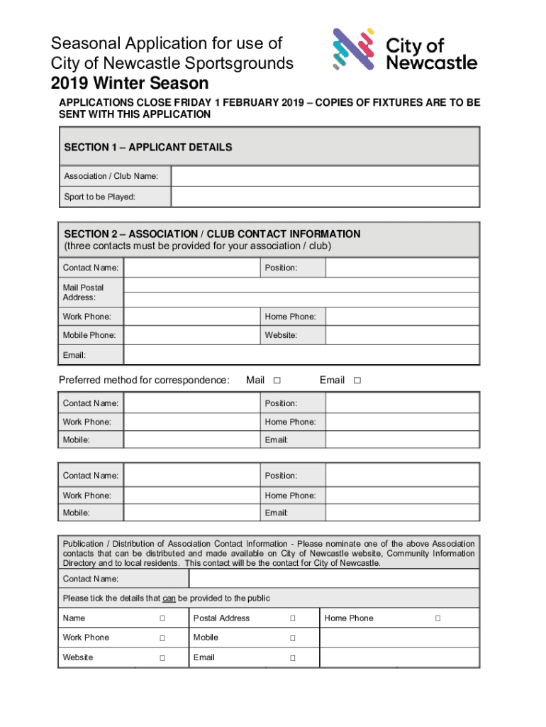 Fillable Online www.newcastle.nsw.gov.auNewcastlemediaSeasonal Application for use of City of ...