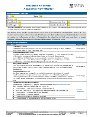 Fillable Online New Starter & Induction Checklist - Online HR Advisor ...