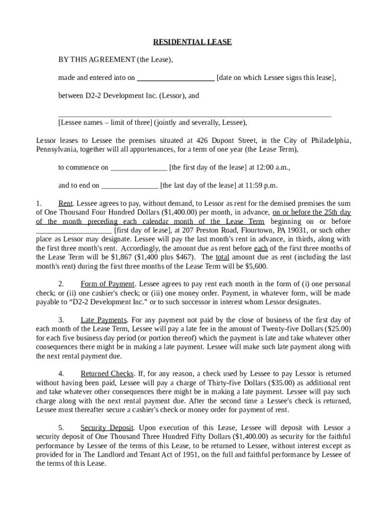 Fillable Online www.lawinsider.comcontractsd05S1ahPZ3NThis Residential Lease Agreement ...
