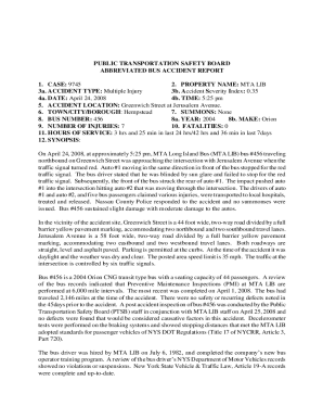 Fillable Online PUBLIC TRANSPORTATION SAFETY BOARD CLOSE OUT BUS ...