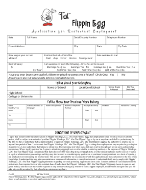 Fillable Online Restaurant Employment Application Form Fax Email Print ...