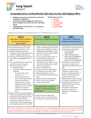 Fillable Online Acceptable forms of Identification (ID) taken by the ...