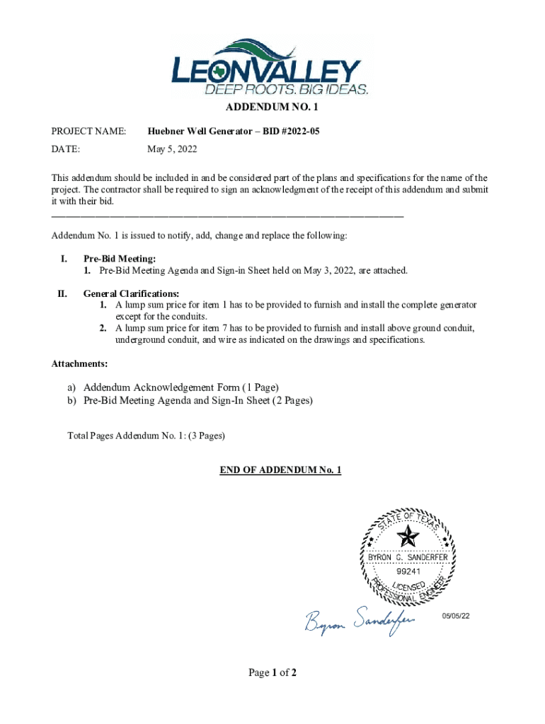 Fillable Online www.lawinsider.comclauseaddendum-no-1-projectADDENDUM ...