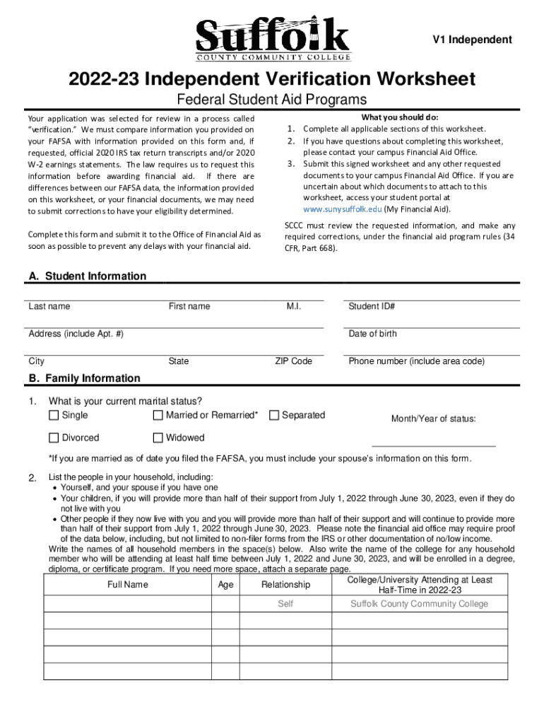 Fillable Online 2223 V1 Independent Standard Verification Worksheet ...