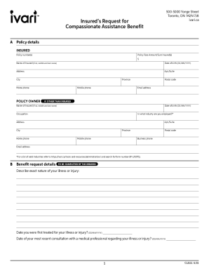 Fillable Online Insureds Request for Compassionate Assistance Benefit ...