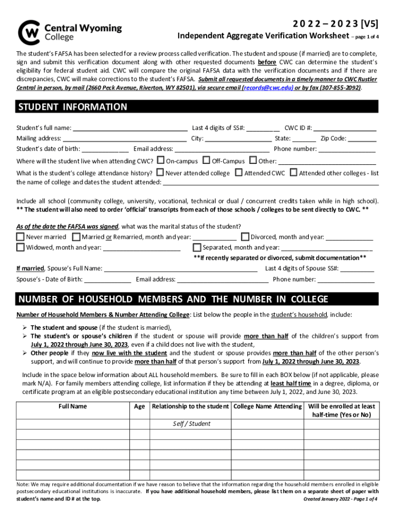 Fillable Online 2021-22 Independent Aggregate Verification Worksheet Fax Email Print - pdfFiller