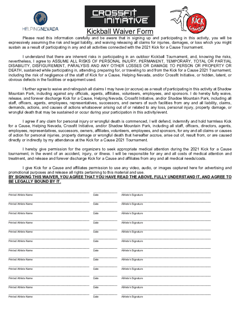 Fillable Online Kickball Roster Including Waiver Form Fax Email Print ...