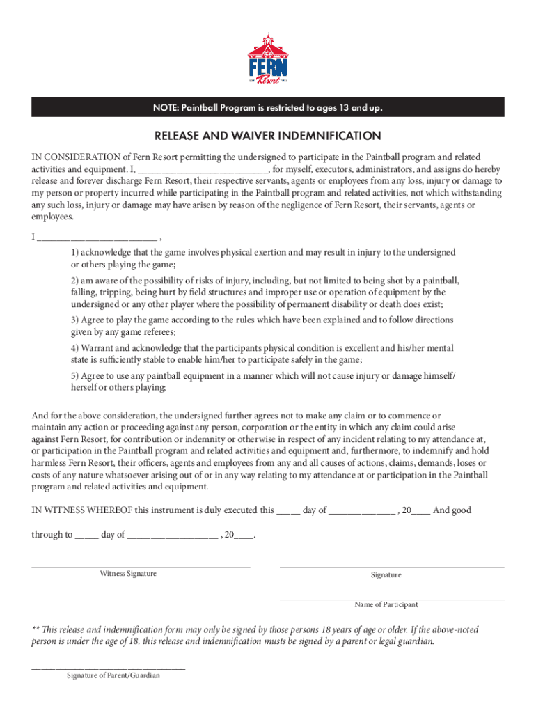Fillable Online Release and Waiver; Indemnification Sample ClausesLaw ... Fax Email Print ...