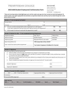 Fillable Online Student Employment Authorization Form - Merrill Library ...