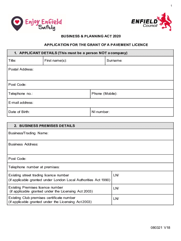 Fillable Online APPLICATION FOR THE GRANT OF A PAVEMENT LICENCE Fax ...