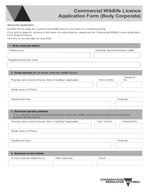 Fillable Online Commercial Wildlife Licence Application Form (Body Corporate) v20.1.docx Fax ...
