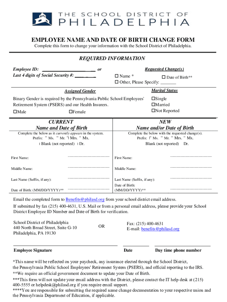 Fillable Online SOCIAL SECURITY/NAME/DATE OF BIRTH CHANGE FORM (FOR ...